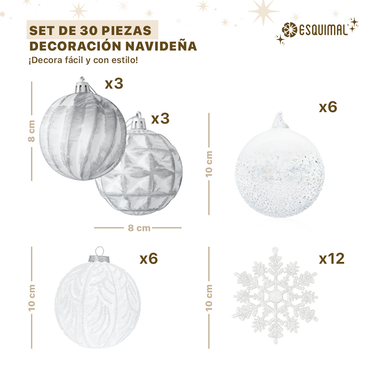 Set de Esferas y Adornos Navideños para Árbol de Navidad, Decoración ...