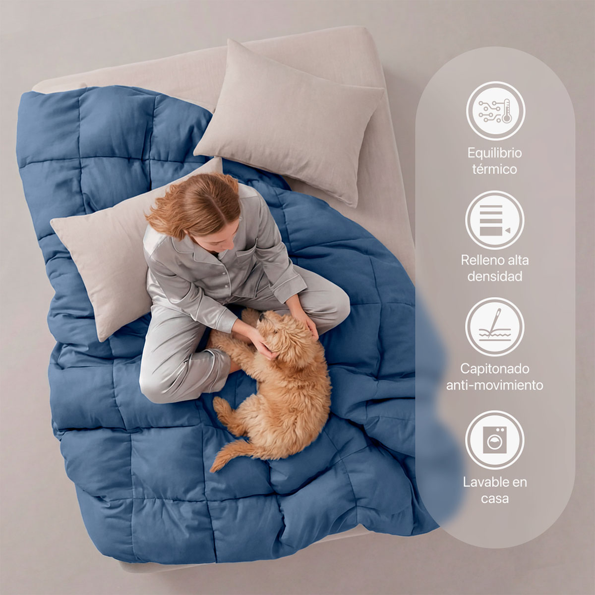 Edredón Acolchado Duvet King Size Hipoalergénico Azul Pizarra ESQUIMAL.