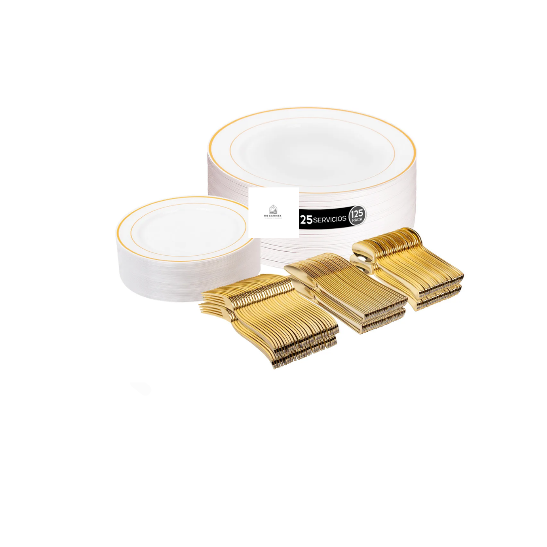 Vajilla Premium para Eventos 125 Pzs | Platos Dorados y Cubiertos ...