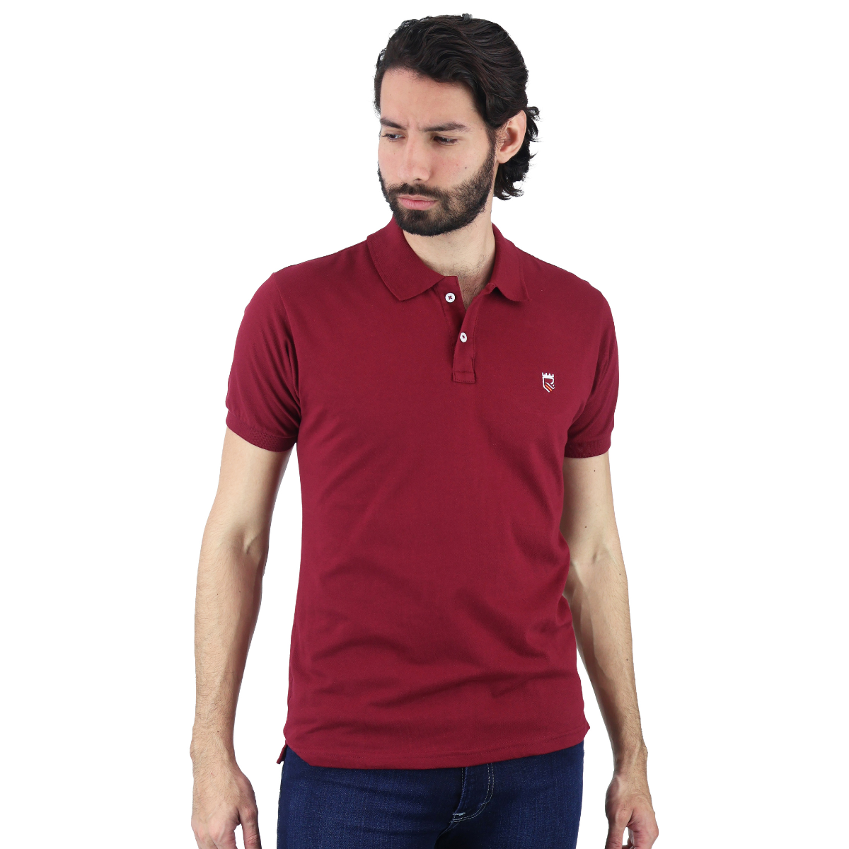 Playera Tipo Polo Color Rojo Vino Con Bordado Slim Fit Para Hombre