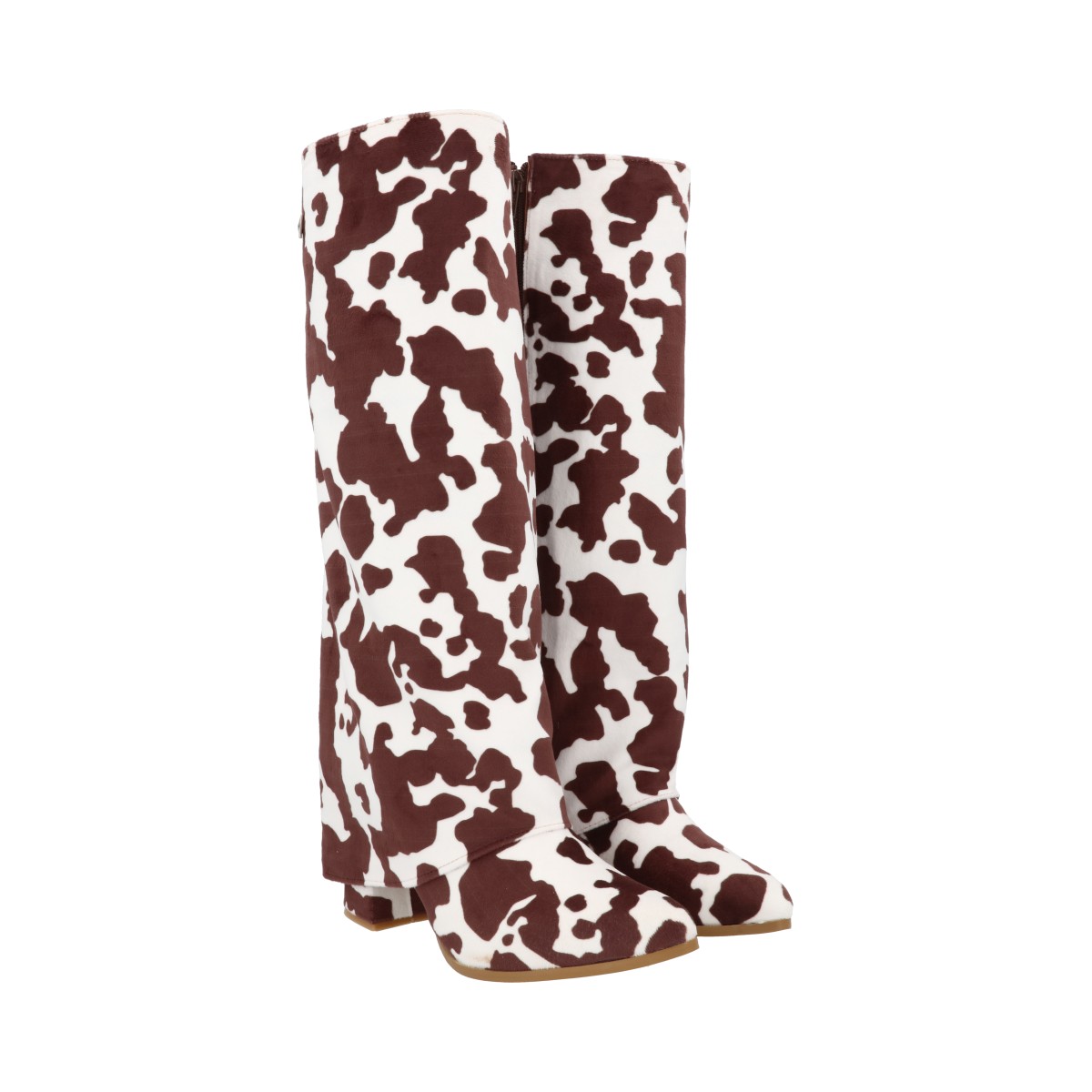 Bota Puntal De Tacón Larga Maxi Chianina Para Mujer Animal Print Vaca Café