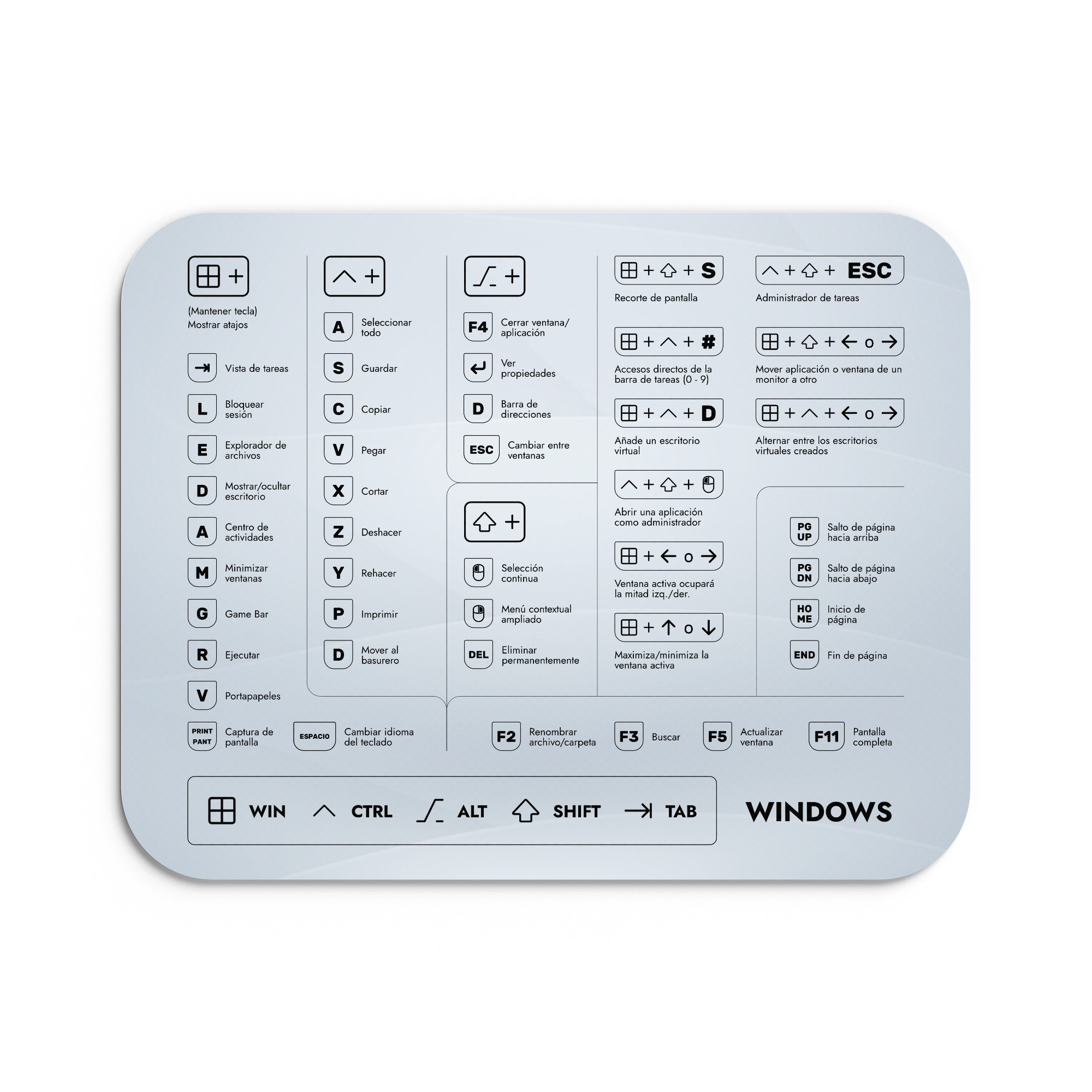 Mousepad ATAJOS WORD CLARO 18×22 cm Tapete Antideslizante Alfombrilla ...