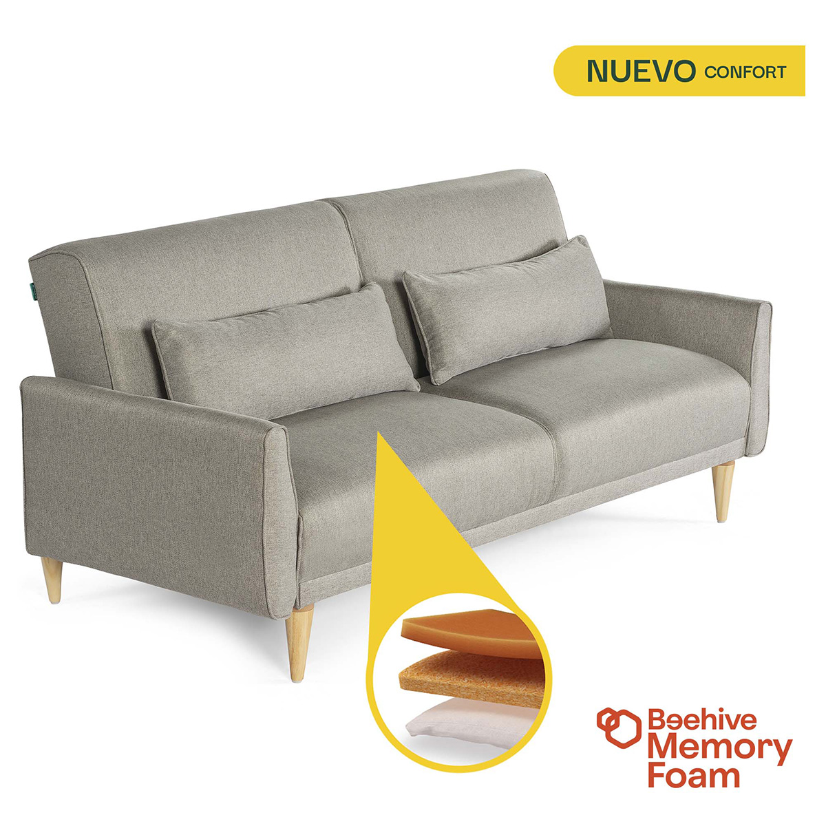 Sofá Cama Makora Anicka con Memory Foam, Color Gris Claro Lino ...