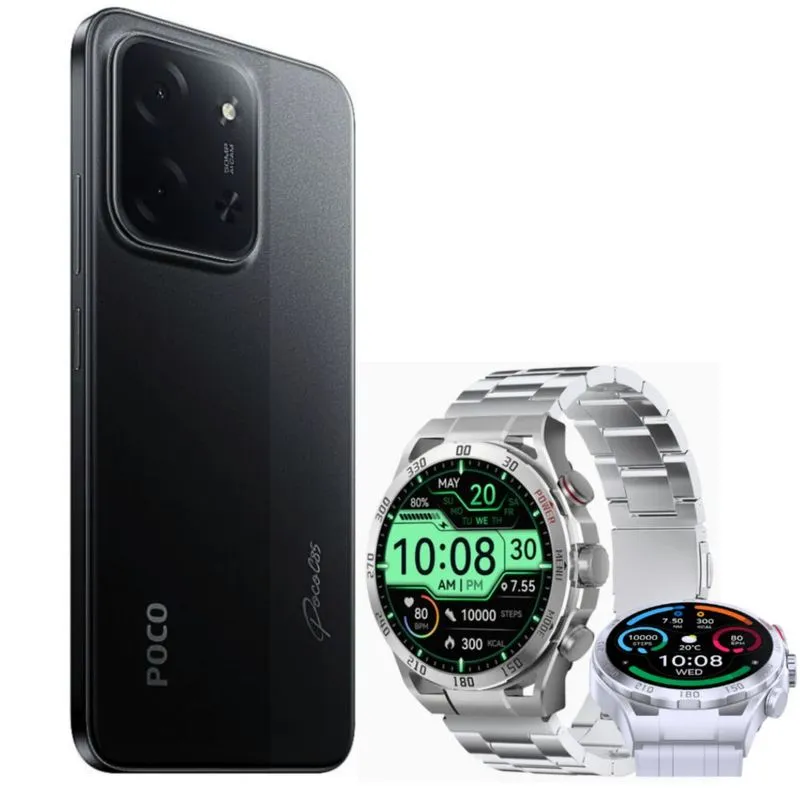 Xiaomi POCO C85 8GB 256 GB Negro con Smartwatch Filwans GTR Plata