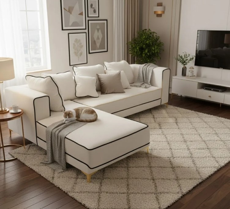 Sala Esquinera Moderna Modular blanco con detalles elegantes dorados ...