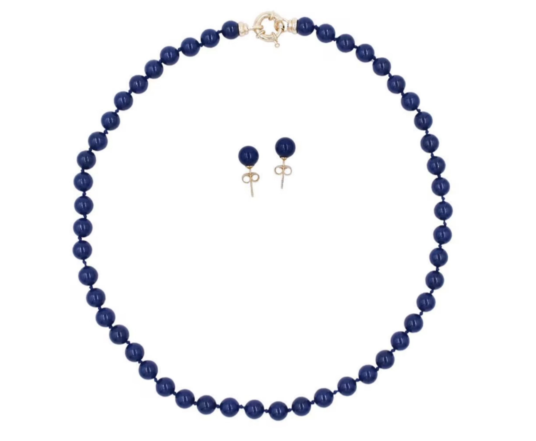 Juego de Collar y Aretes de Perlas Azules con Broche en Chapa de Oro 10K