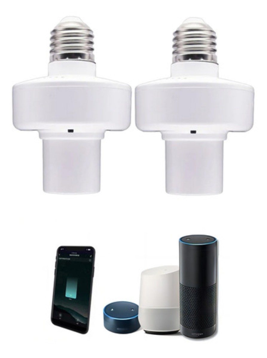 2pcs Socket Inteligente Wifi E27/e26 Adaptador De Foco Led Blanco