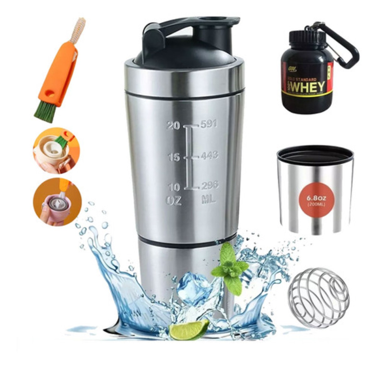 Vaso Shaker Acero Inoxidable Portatil Plateado